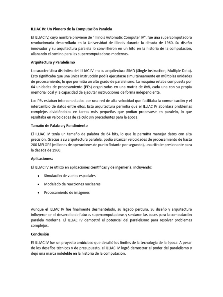 ILLIAC IV: Pionero en Computación Paralela | PDF