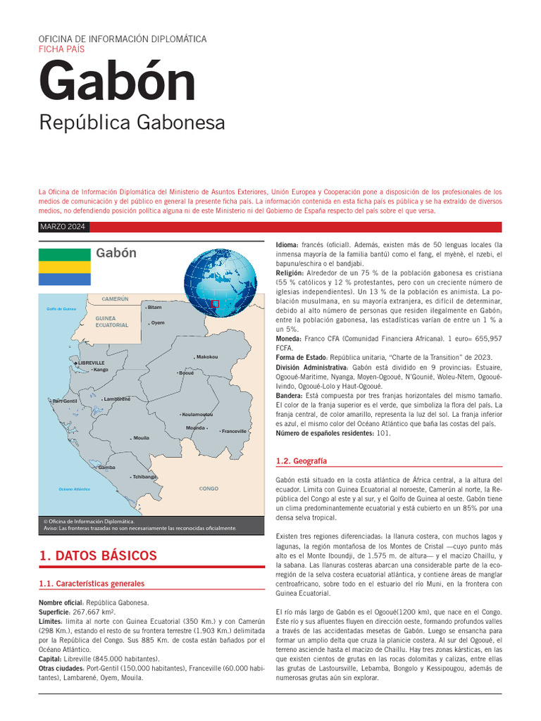 Gabon Ficha Pais | PDF | Ministerio (Departamento de Gobierno) | Economias