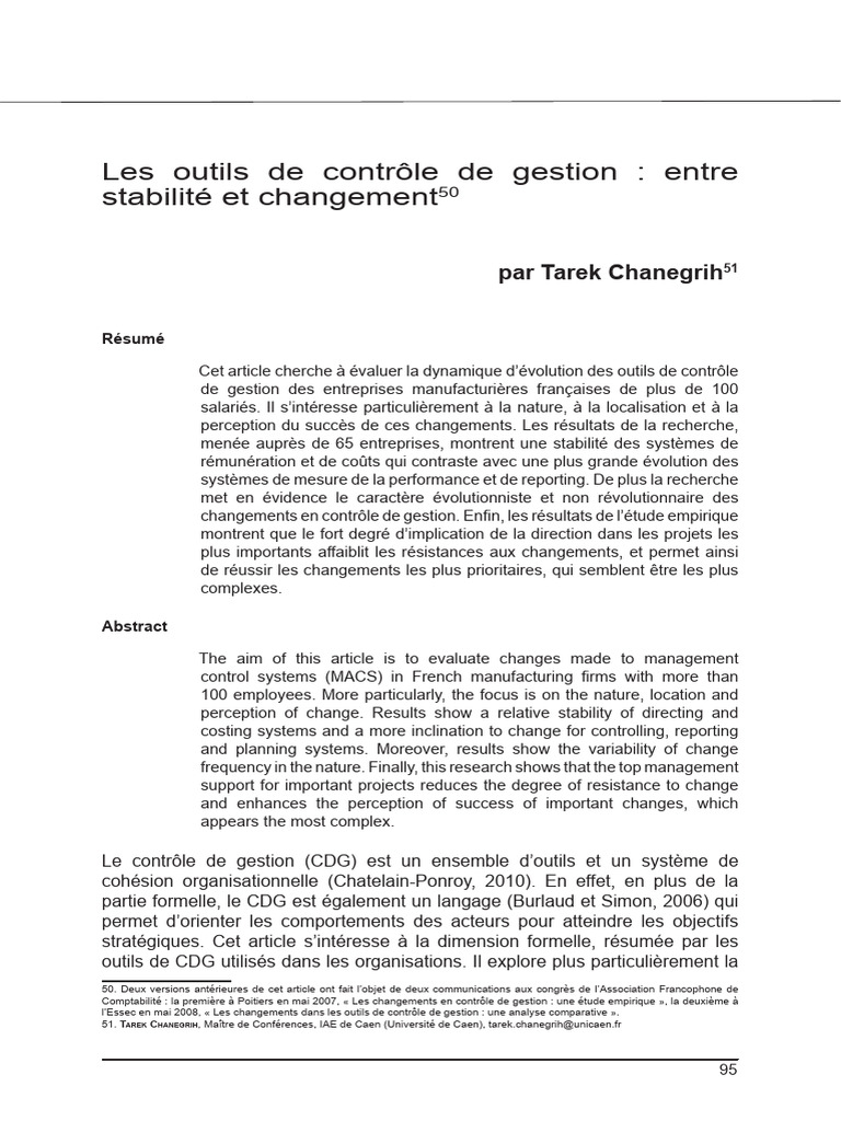 Évolution des outils de contrôle de gestion | PDF | Évolution ...