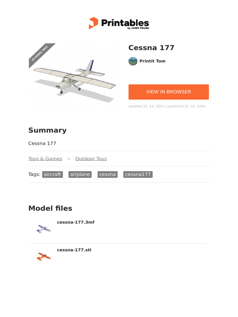 Cessna 177 3D Model Files for Printing | PDF