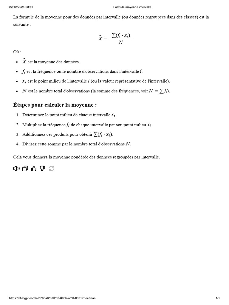 Calcul de la moyenne par intervalles | PDF
