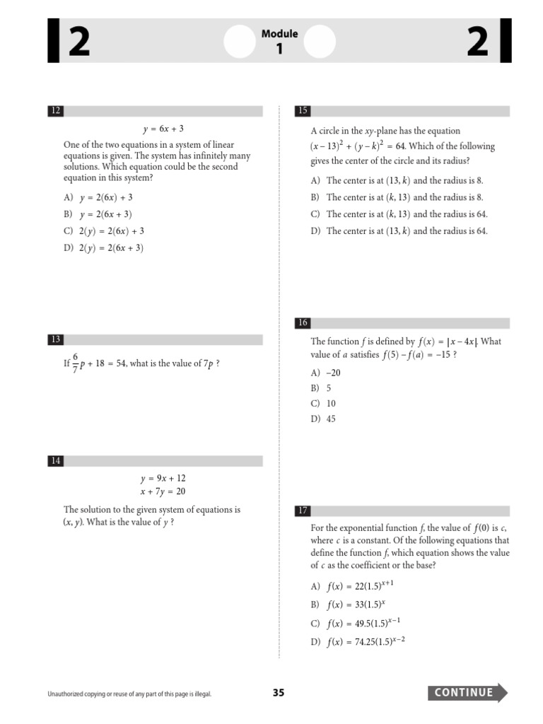 SAT Practice Test #7 - SAT Suite - College Board75213 | PDF | Equations ...