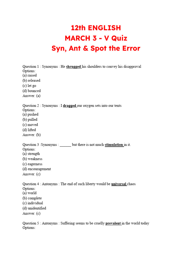 Synonyms, Antonyms, and Error Spotting | PDF