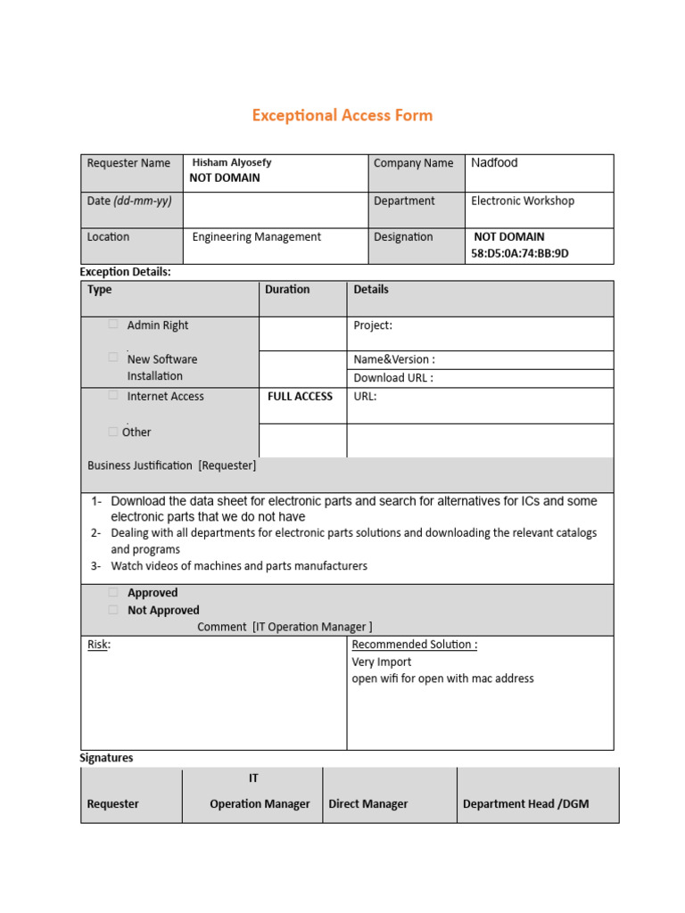 Exceptional Access Request for IT Resources | PDF