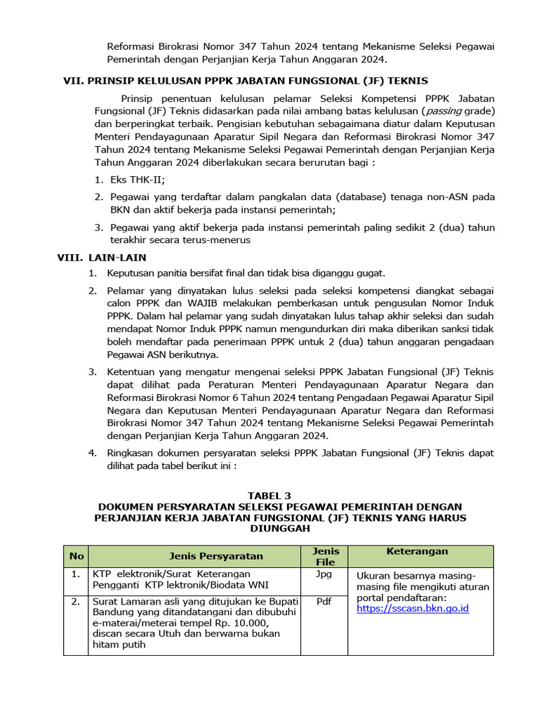 Penjelasan Pengumuman Seleksi PPPK Tahun 2024 Edit 2909 | PDF