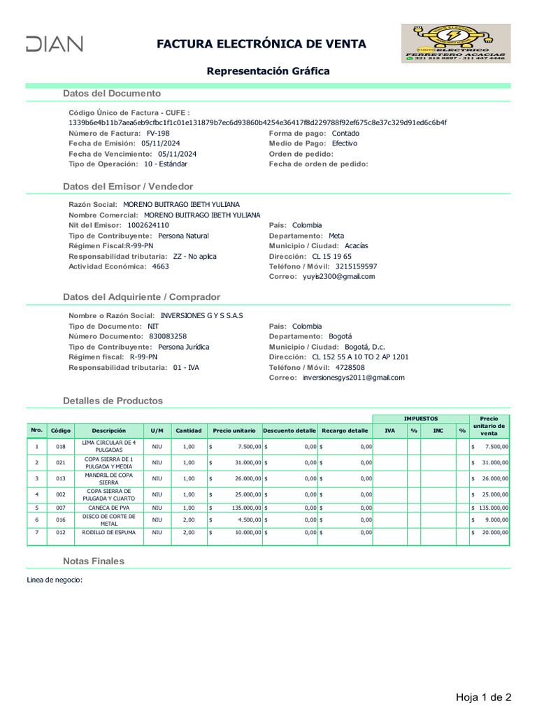 PDF 1002624110 FV198 | PDF | Factura | Economias