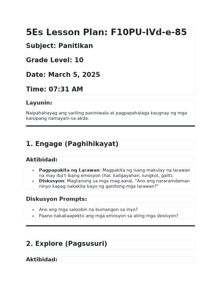 5es Lesson Plan-PMES | PDF