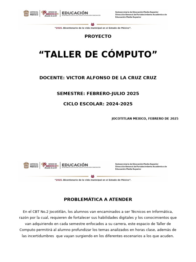 Proyecto Taller de Cómputo | PDF | Tecnología de información y ...