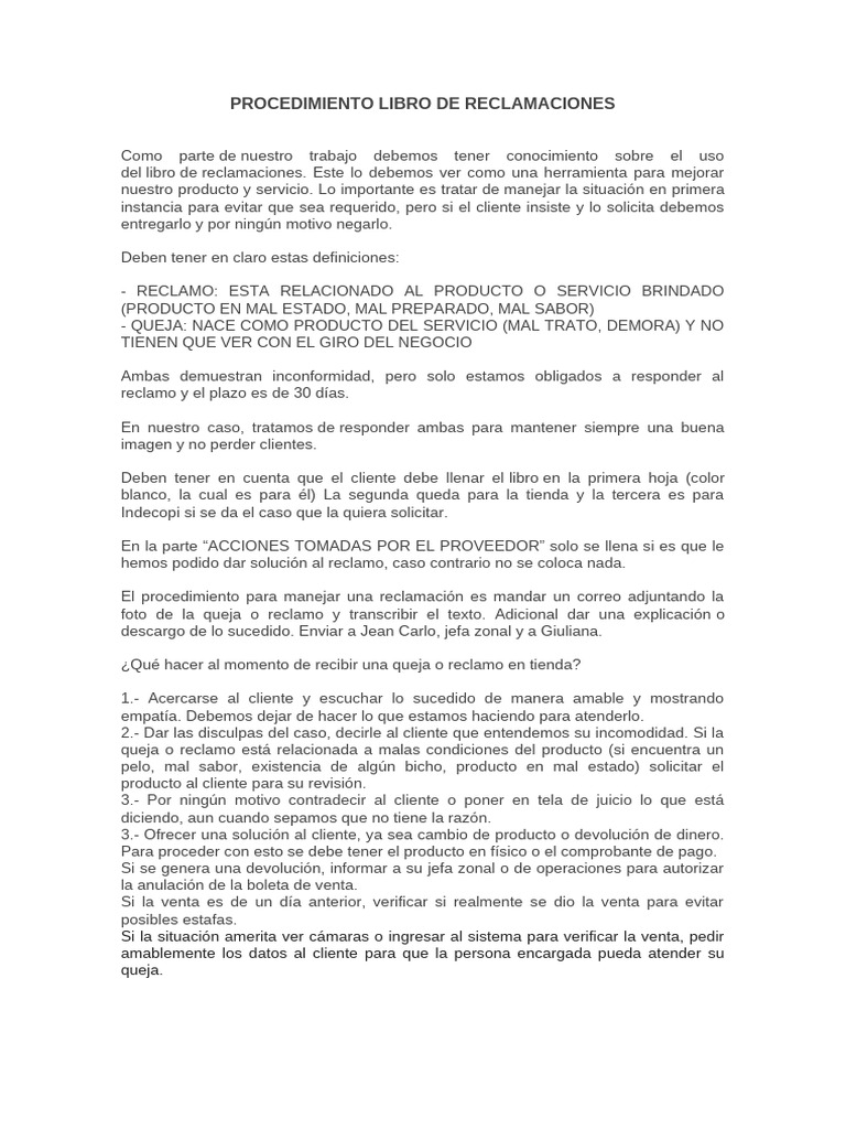 Procedimiento Libro de Reclamaciones (1) | PDF