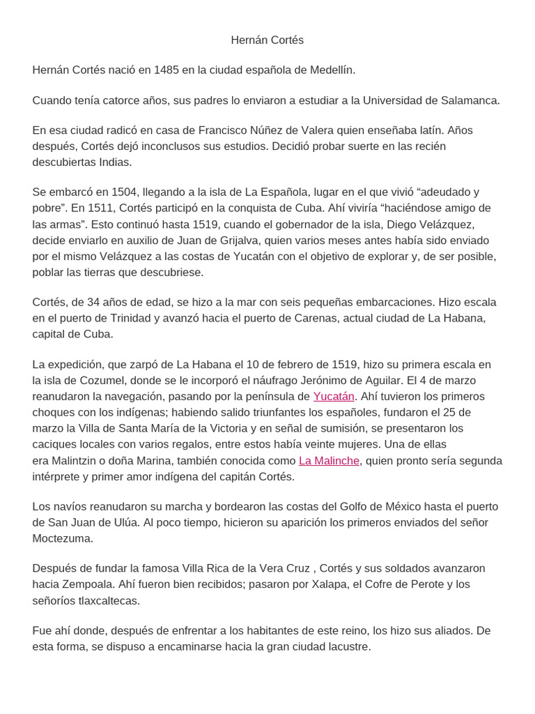 Biografía de Hernán Cortés resumida | PDF | Hernán Cortés | Nueva españa