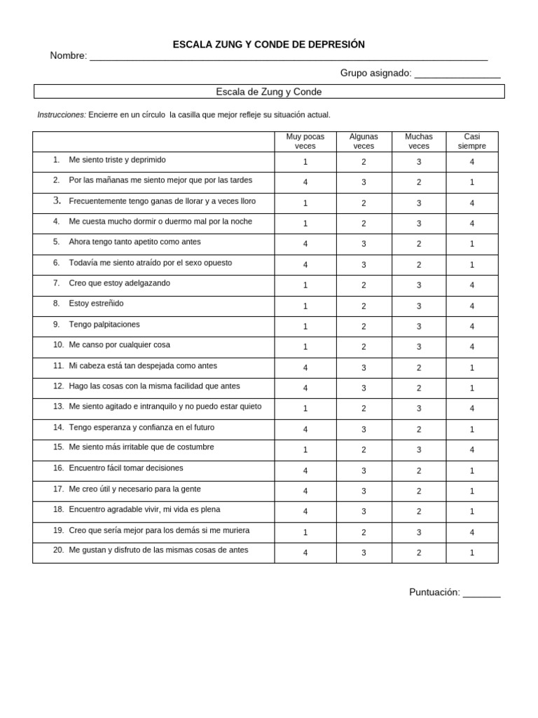 Escala Zung de Depresión: Evaluación Rápida | PDF