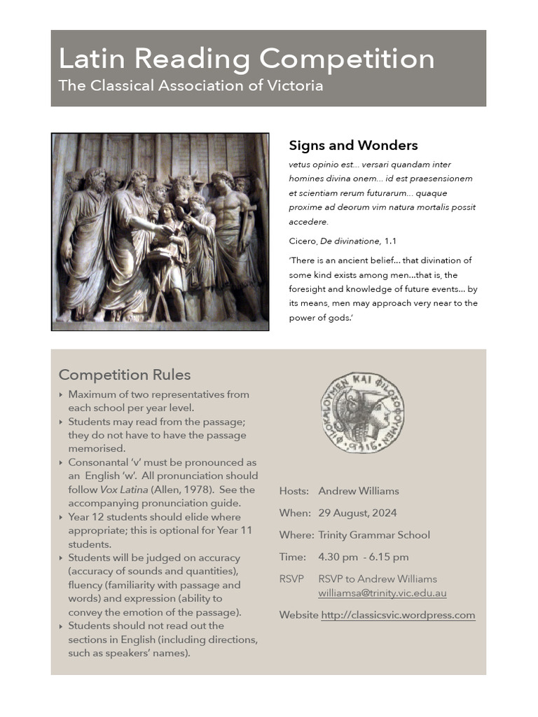 Latin Reading Competition 2024 Guide | PDF | Consonant | Payments