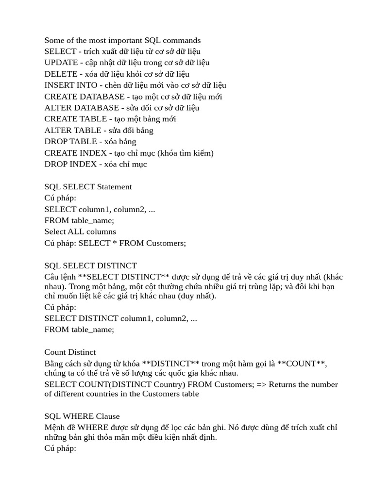 Some of The Most Important SQL Commands | PDF