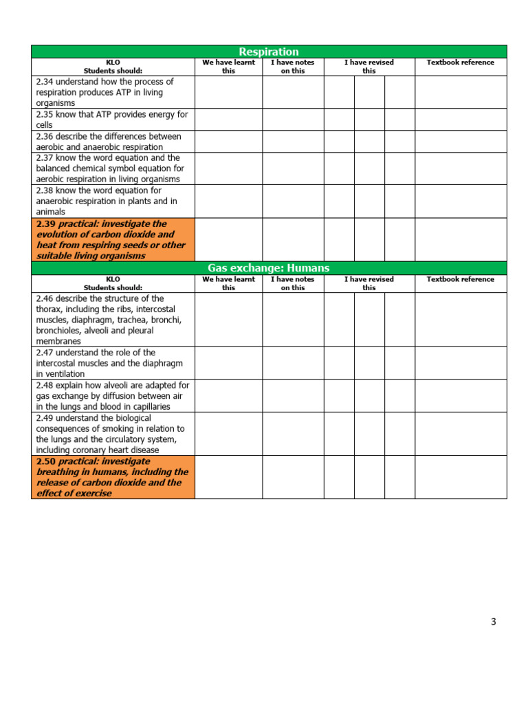 DA B2 KLO Respiration Gas Exchange Edexcel | PDF