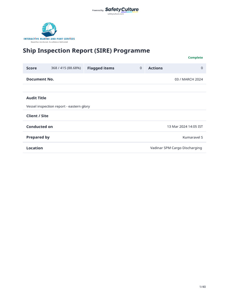 Eastern Glory Ship Inspection Report | PDF | Navigation | Oil Tanker