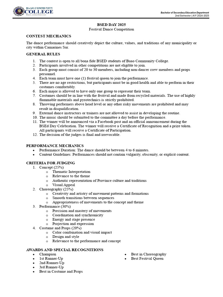 BSED Day Contest Mechanics Guidelines | PDF