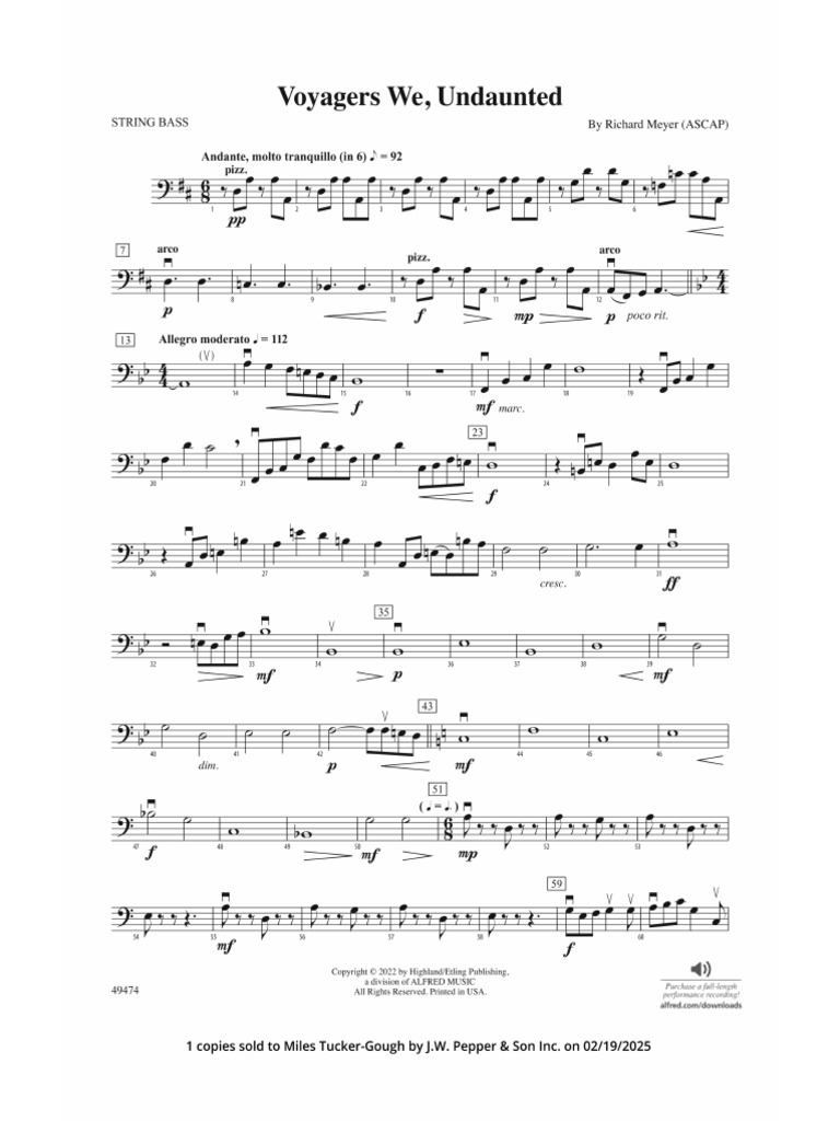 Voyagers We Undaunted String Bass- | PDF