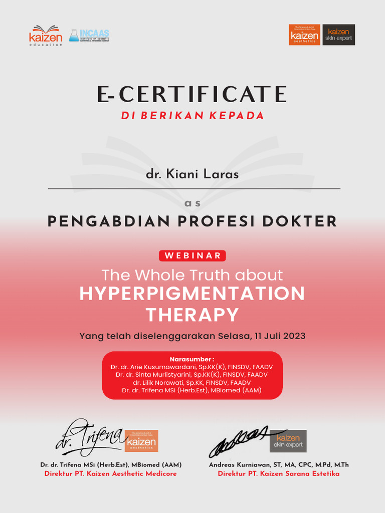 Dr. Kiani Laras - SERTIFIKAT Webinar Cysthera | PDF