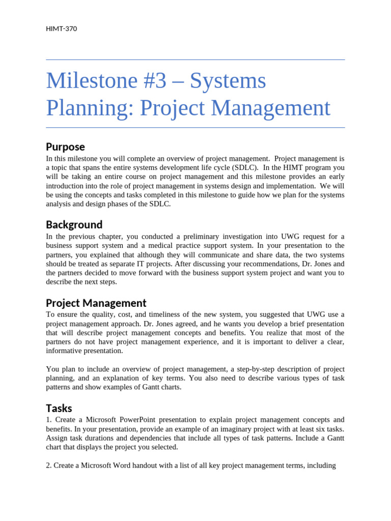Milestone 3: Project Management Overview | PDF