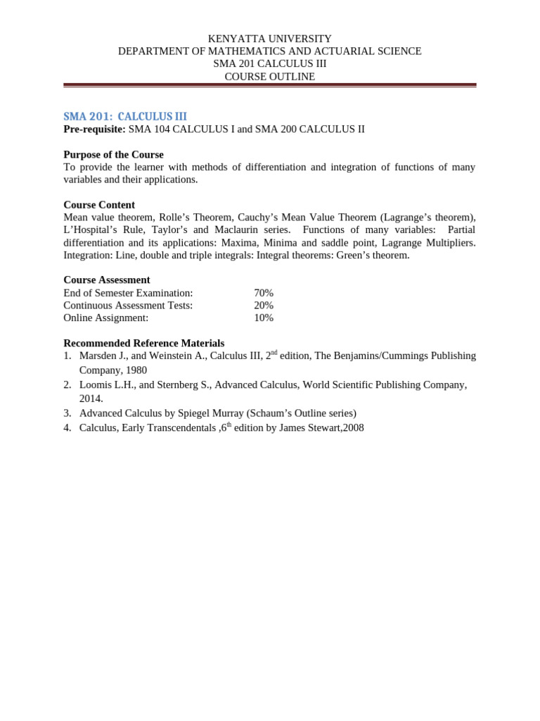 SMA 201 Course Outline | PDF