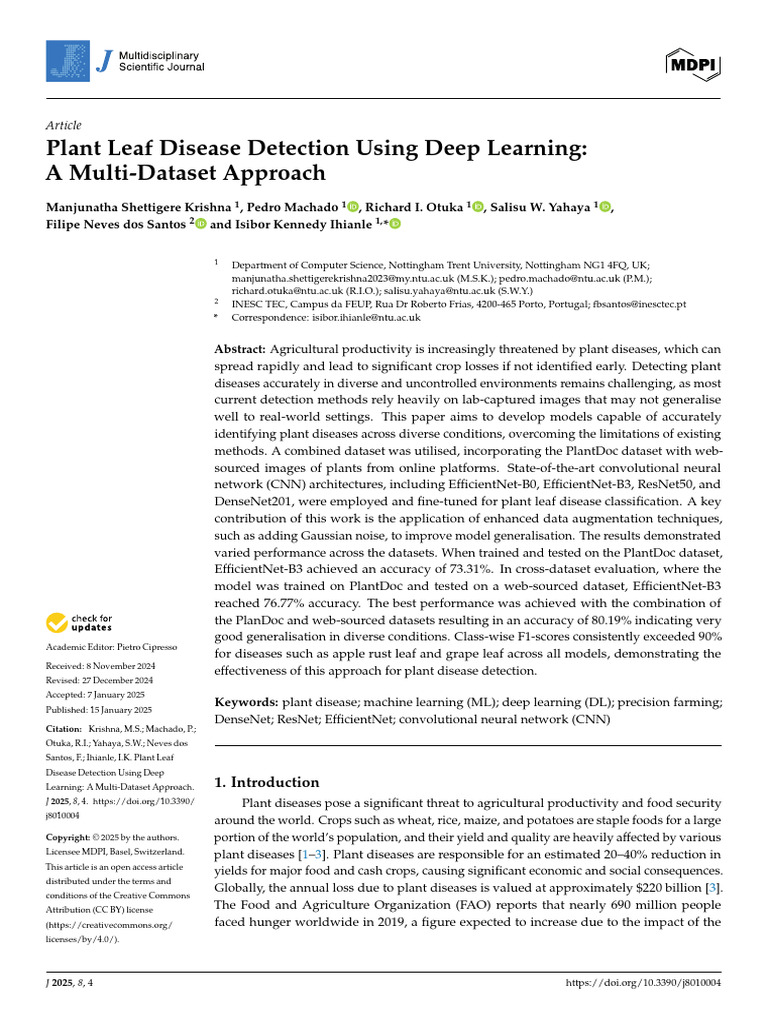 Plant Leaf Disease Detection Using Deep Learning a Multi Dataset ... Plant Leaf Disease Detection Using Deep Learning a Multi Dataset ...
