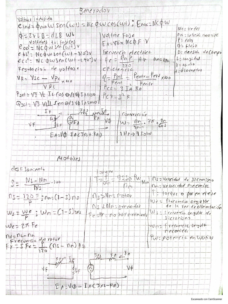 Fórmulas Del Generador y Motor | PDF