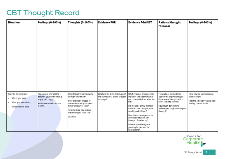 CBT Thought Record Template | PDF | Thought | Feeling