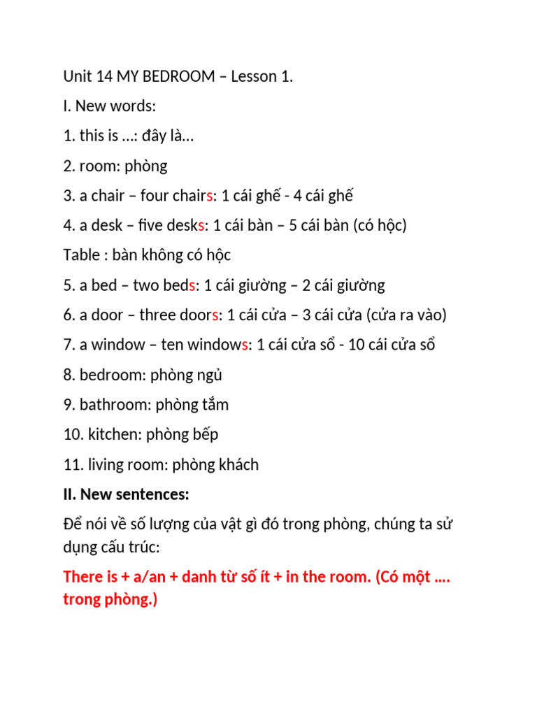 L P 3.2 Unit 14 My Bedroom Lesson 1 | PDF