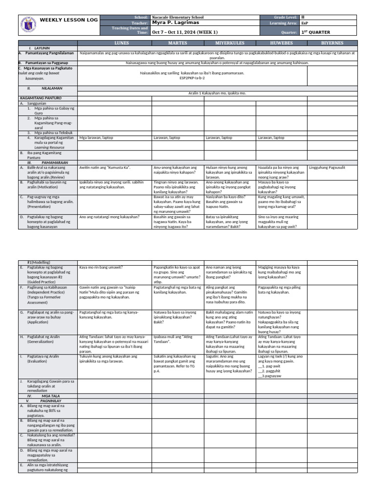 DLL Esp-2 Q1 W1 | PDF