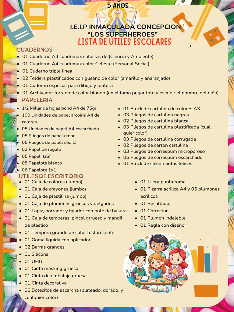 Lista de Utiles 5 Años | PDF | Papelería | Materiales de Conservación y ...