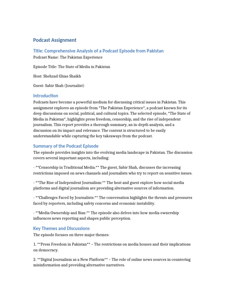 Podcast Assignment Expanded | PDF | Journalism | News