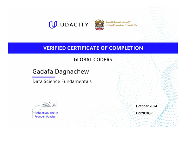 Dataa Secience Udacity Certificate Completion | PDF