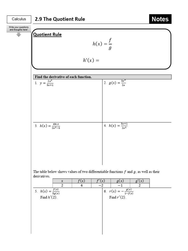2.9 The Quotient Rule | PDF | Derivative | Mathematical Relations