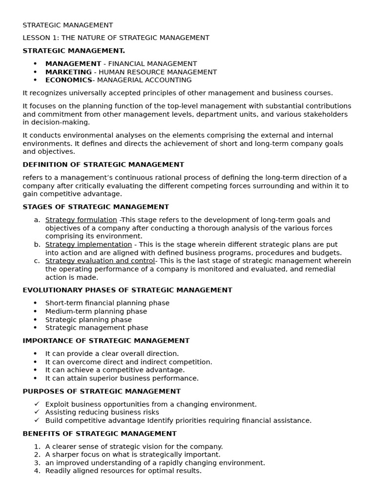 STRATEGIC MANAGEMENT | PDF | Strategic Management | Strategic Planning