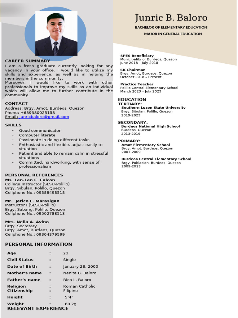 Comprehensive Resume Junric | PDF | Cognition | Learning