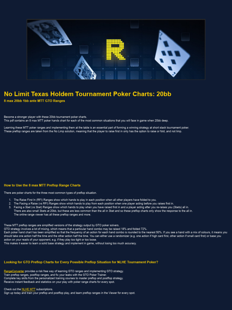 8 Max MTT 20bb Tournament Poker Charts | PDF | Texas Hold 'Em | Poker