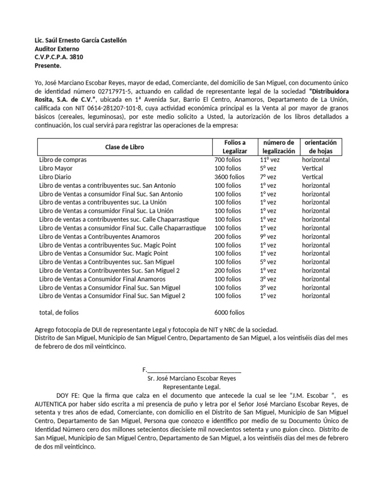 Solicitud de Legalización de Libros Contables | PDF