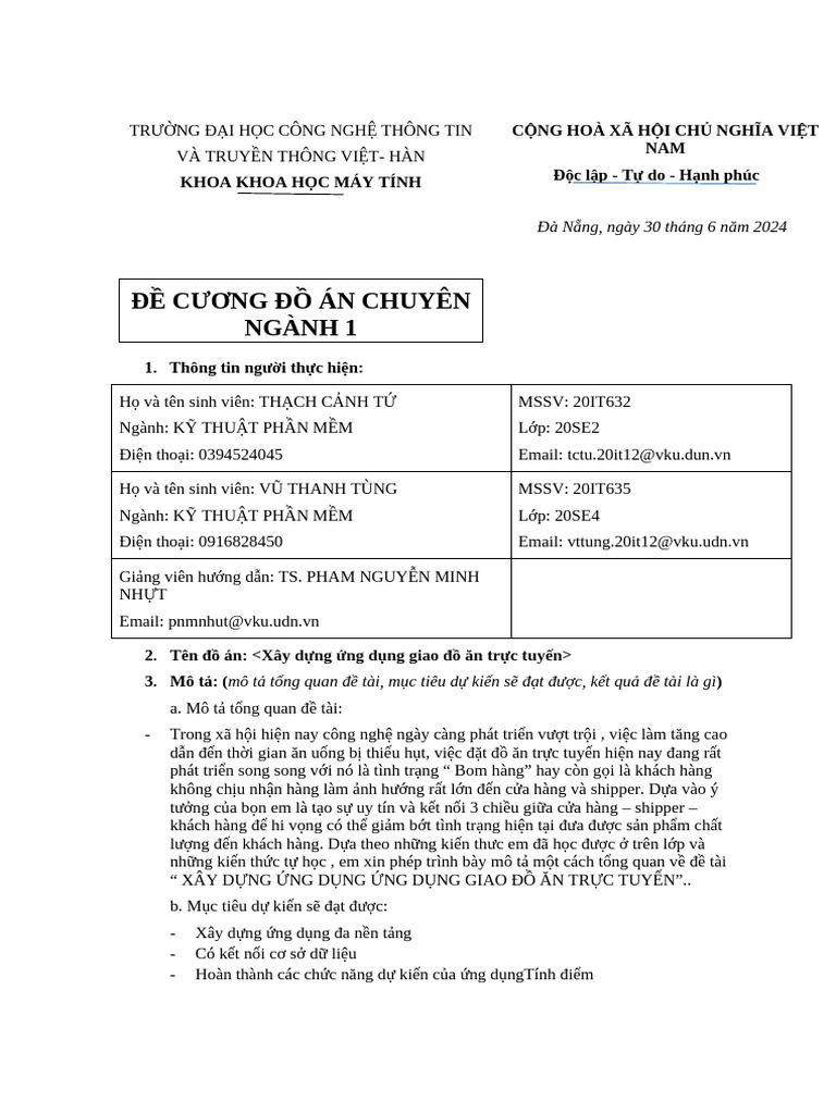 De Cuong Do An Chuyen Nganh 1 | PDF