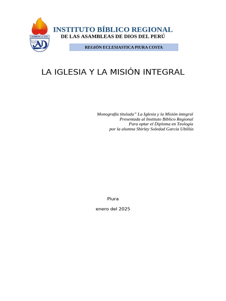 La Iglesia y su Misión Integral en Perú | PDF | Iglesia cristiana ...