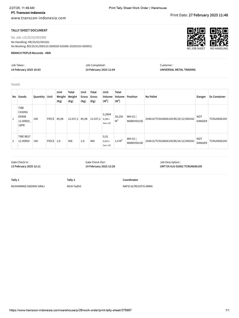 Print Tally Sheet Work Order - Warehouse | PDF | Supply Chain ...
