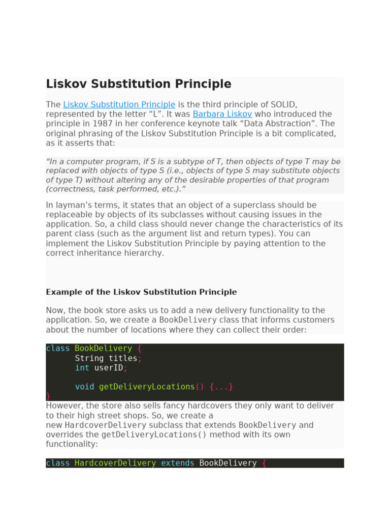 Liskov Substitution Principle | PDF | Inheritance (Object Oriented Programming) | Method ...