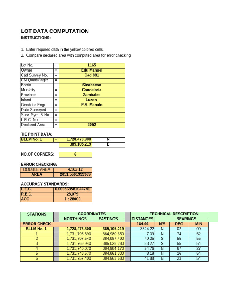 Lot Data Computation Guide | PDF | Applied Mathematics | Surveying
