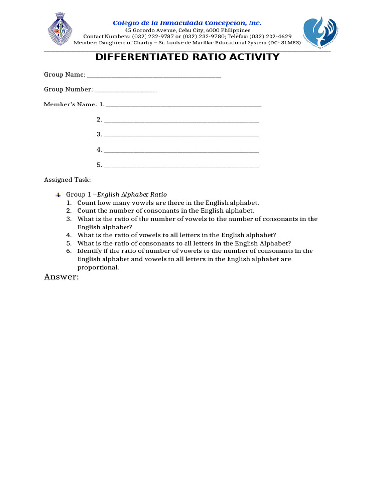 Differentiated Ratio Activity | PDF | Ratio | Alphabet