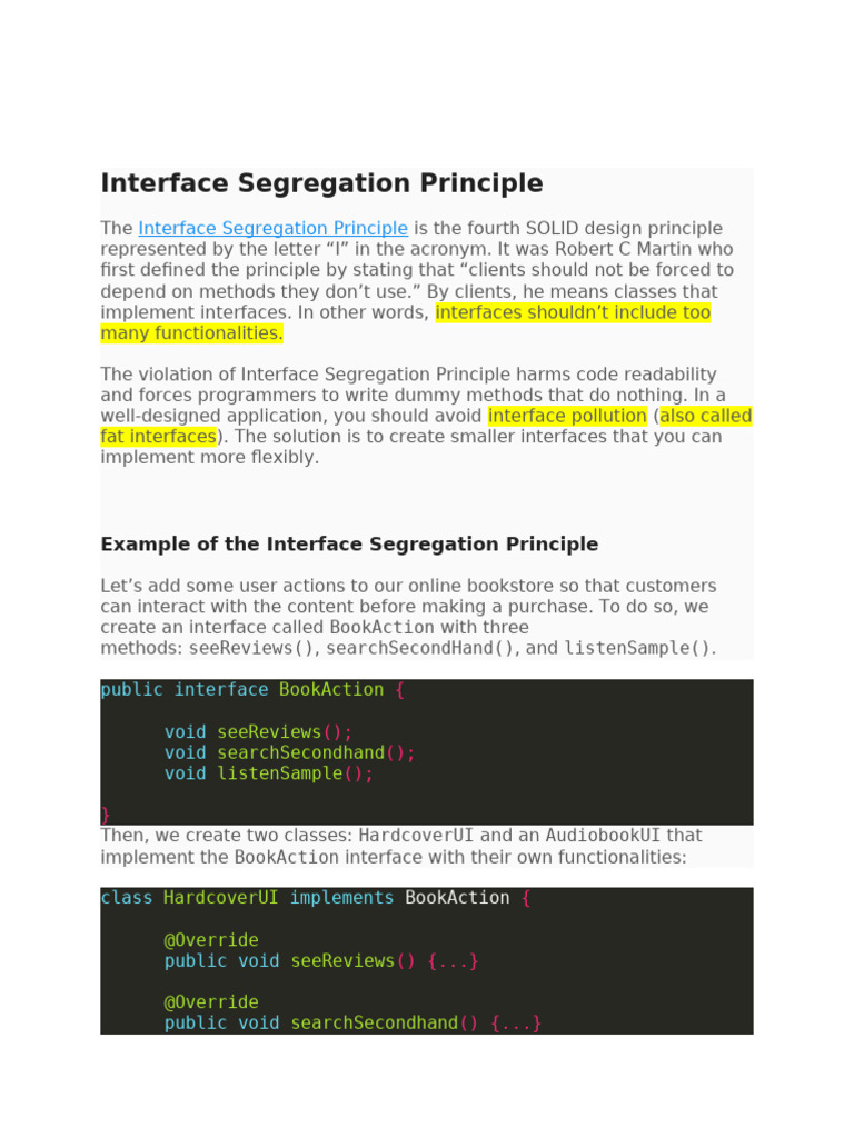 Understanding Interface Segregation Principle | PDF | Interface ...