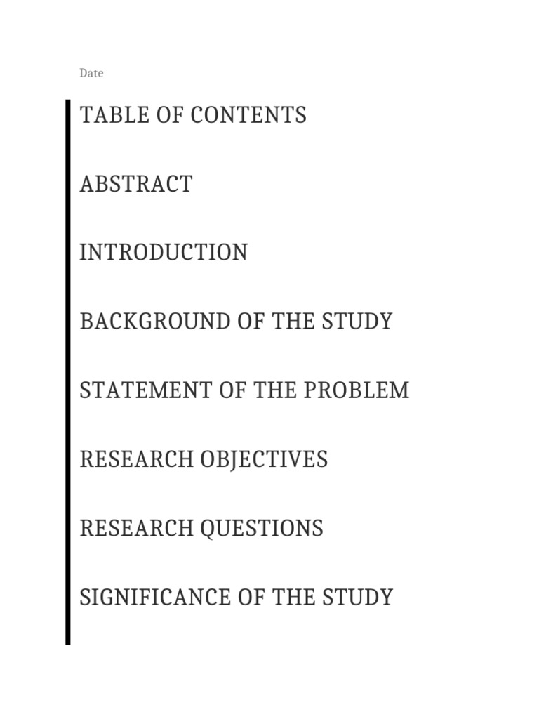 Background of The Study Statement of The Problem Research Objectives ...