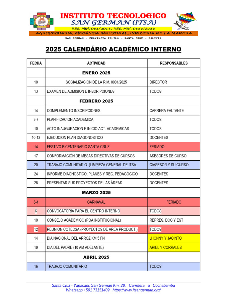 Itsa 2024 Calendario Interno v-25 | PDF | Bolivia | México