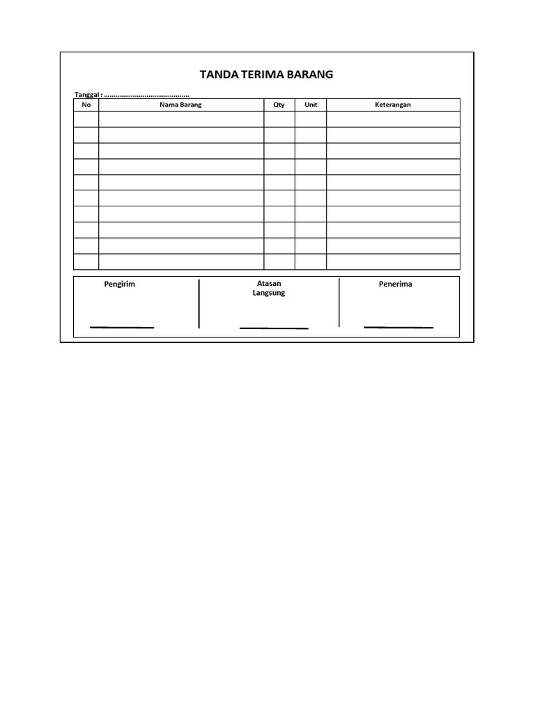 Tanda Terima Barang: Format dan Contoh | PDF