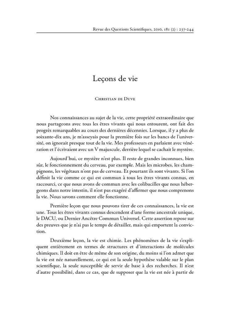 Comprendre la vie : chimie et information | PDF | Vie | Chimie