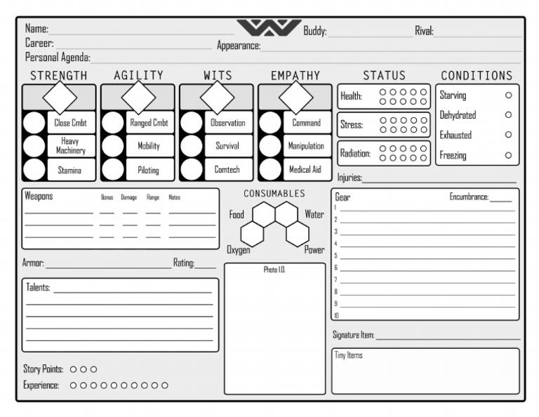Alien RPG Year Zero Character Sheet | PDF