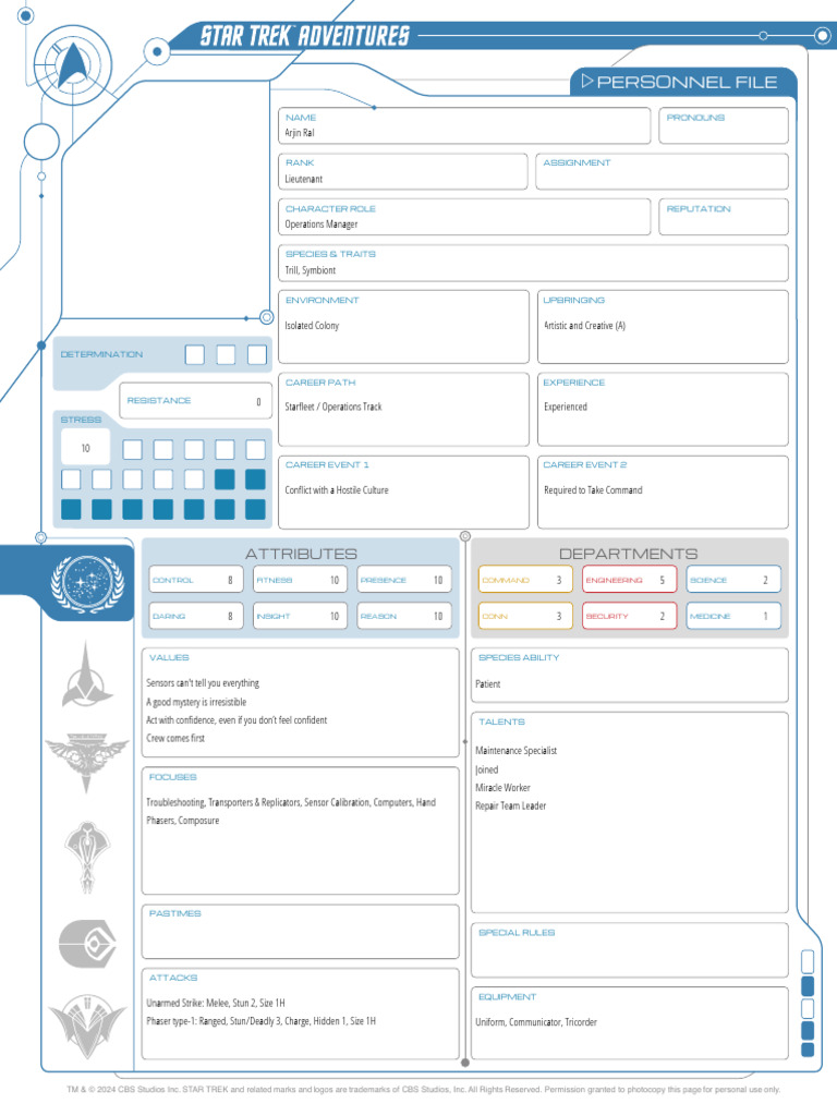 Arjin Ral Sta Character | PDF | Gene Roddenberry | Space Westerns
